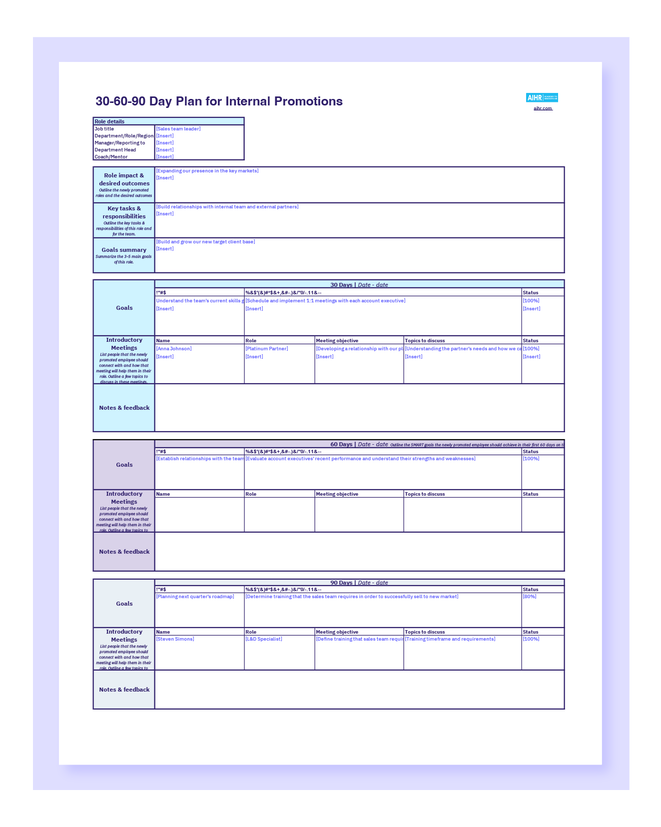 30 60 90 Plan Template Excel