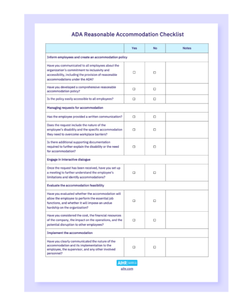 ADA Reasonable Accommodation Checklist (Free Template) - AIHR