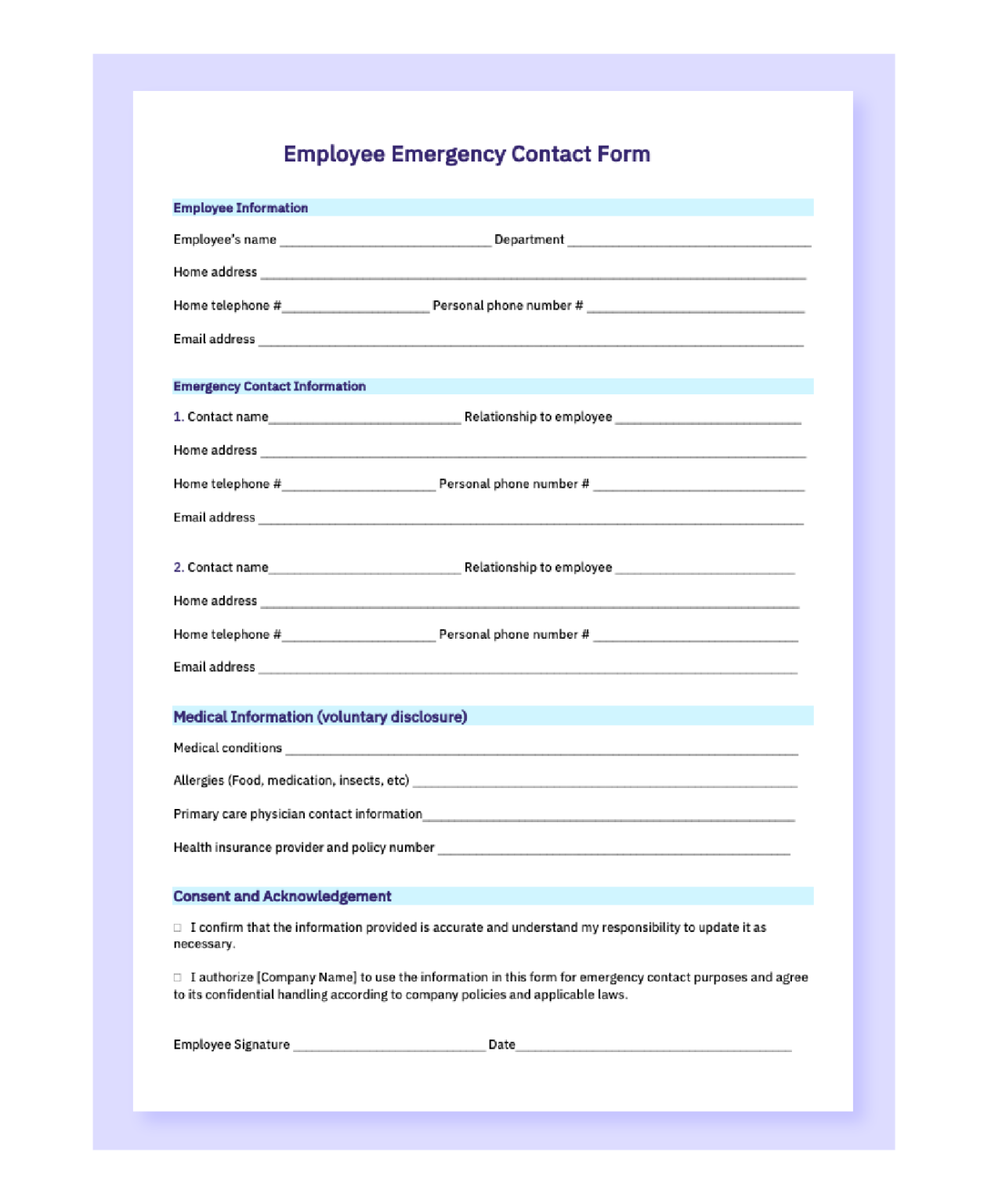 Free Employee Emergency Contract Form (Word & Editable PDF) - AIHR