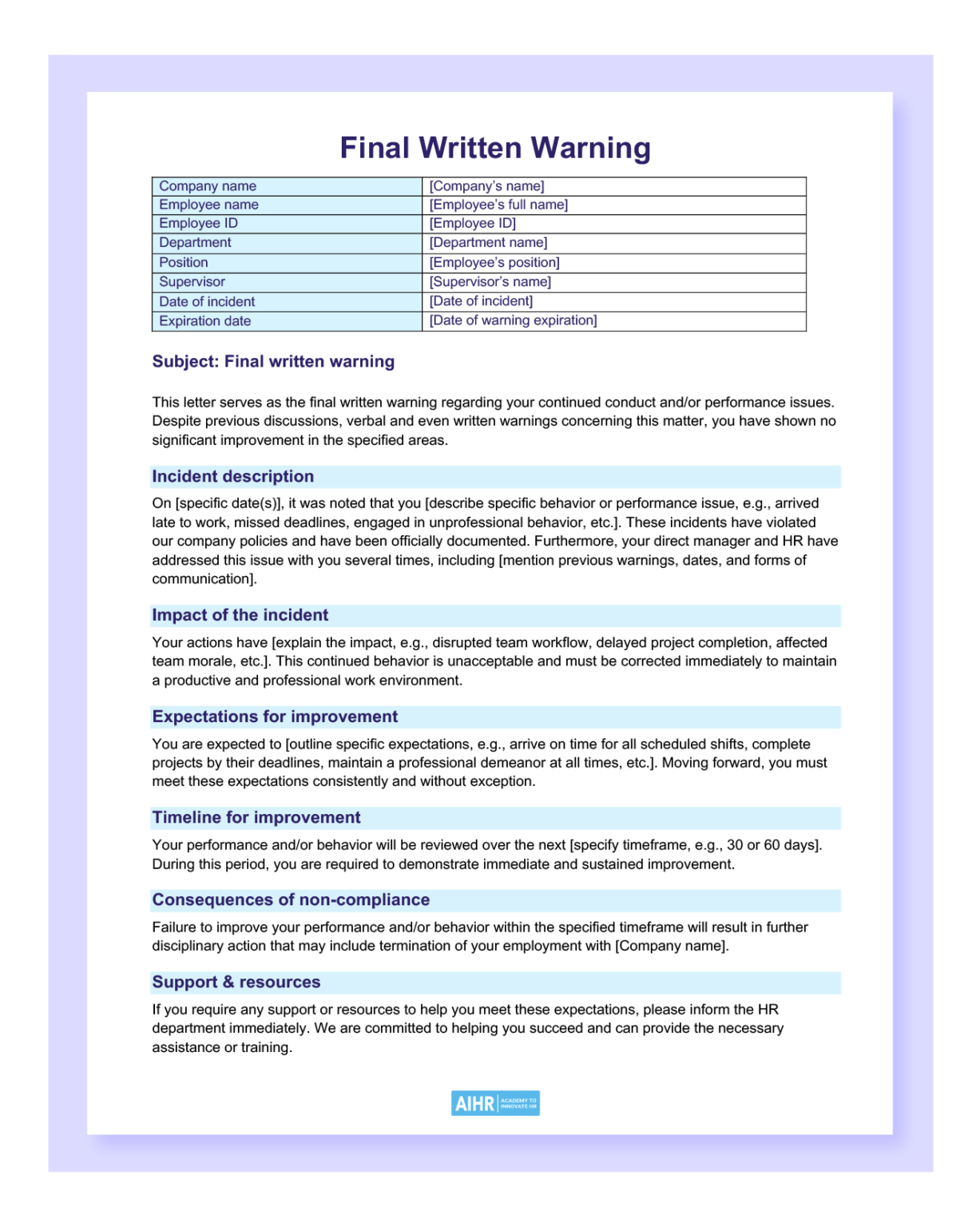 Written Warning Letter: Your 101 Guide (+Free Templates) - AIHR