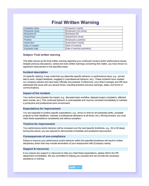 Written Warning Letter: Your 101 Guide (+Free Templates) - AIHR