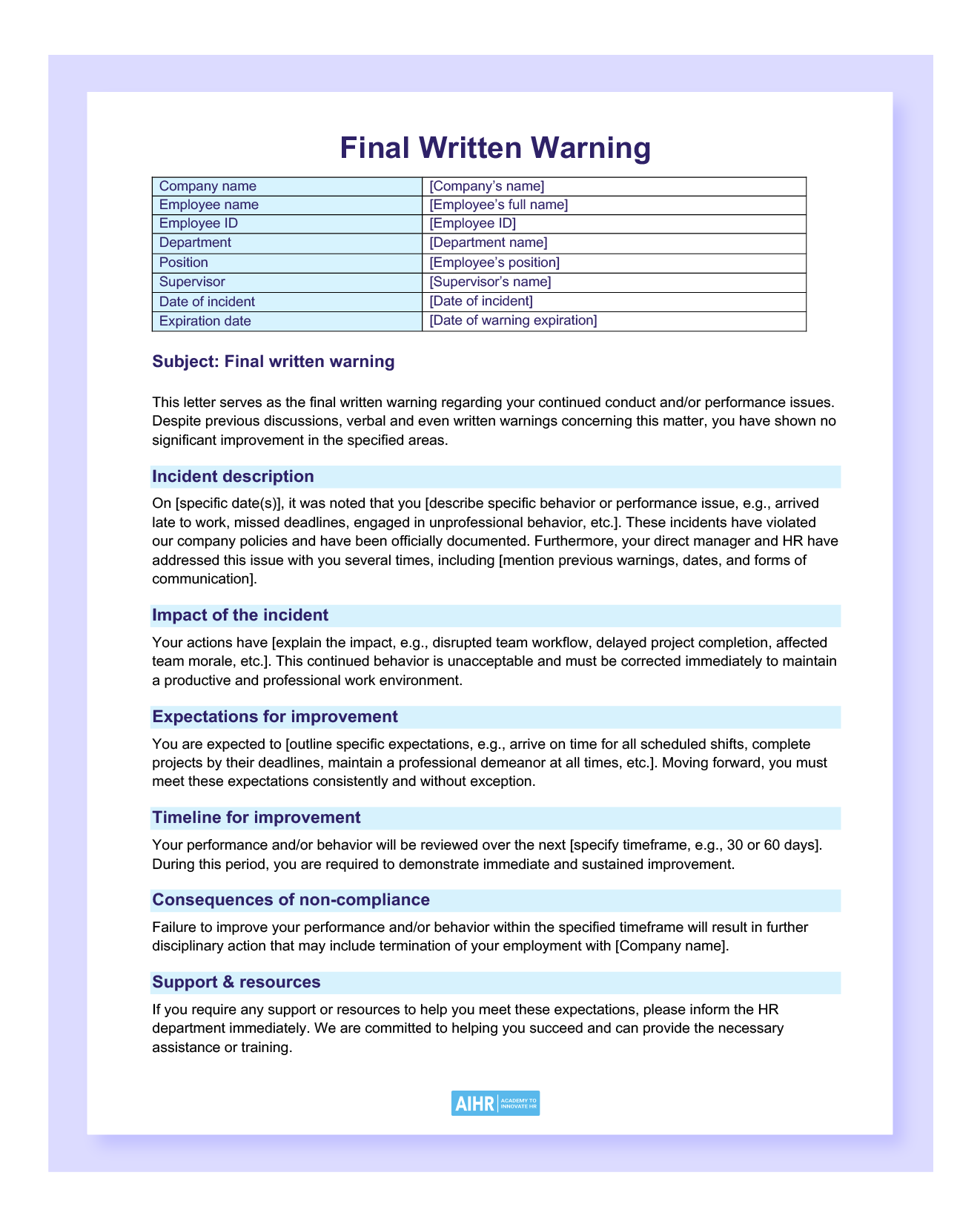 Written Warning Letter: Your 101 Guide (+Free Templates) - AIHR