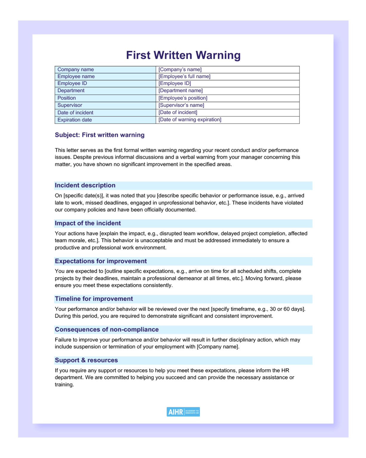 Written Warning Letter: Your 101 Guide (+Free Templates) - AIHR