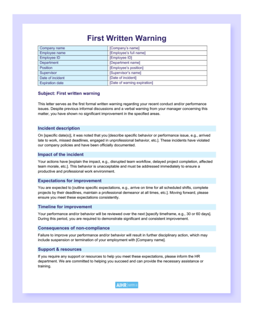 Written Warning Letter: Your 101 Guide (+Free Templates) - AIHR