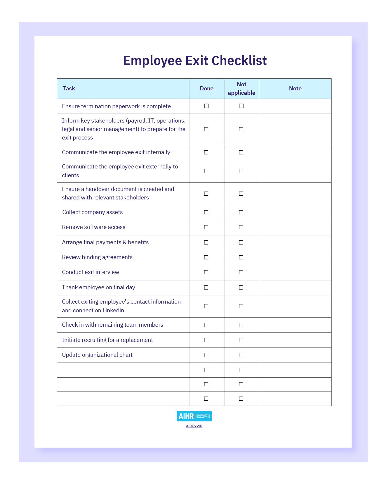 Employee Termination Procedure Checklist Template Excel Free