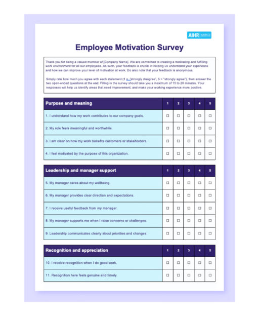 Employee Motivation Survey: 30 Questions + FREE Template - AIHR