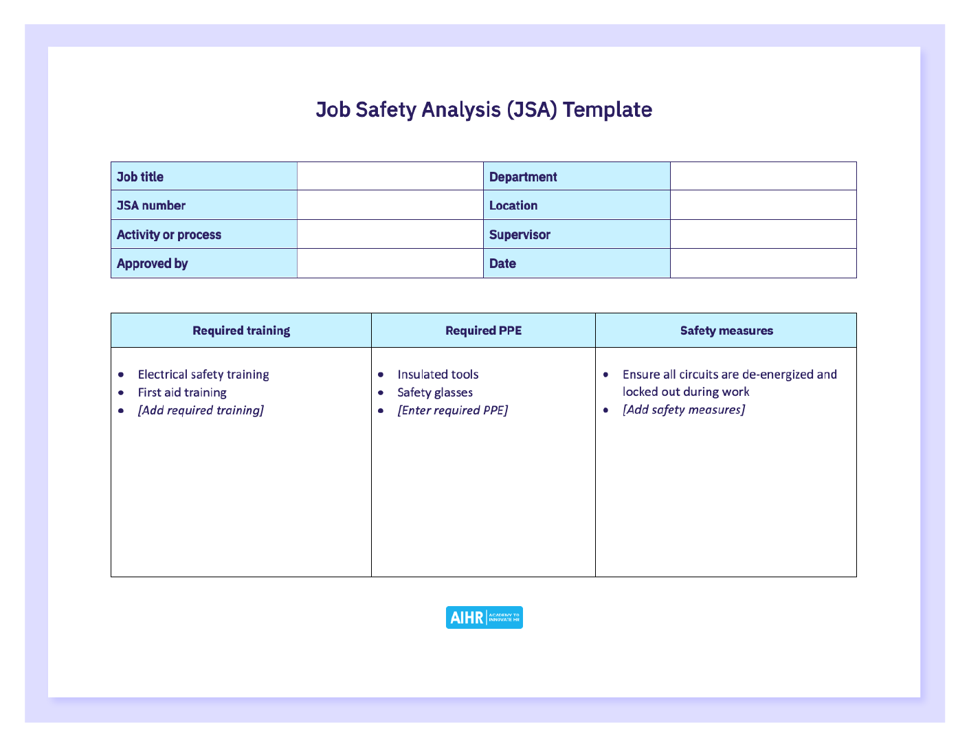 Job Safety Analysis Form Template