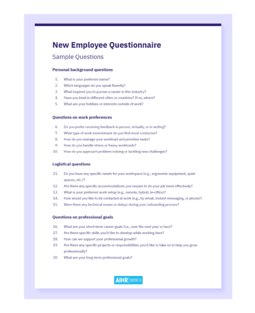 35 Questions To Include in Your New Employee Questionnaire - AIHR