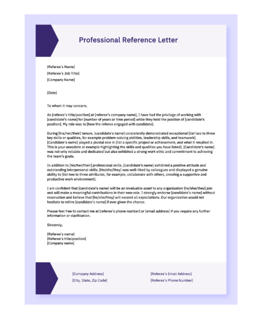 Professional Reference Letter Template 4 Free Letter Of Reco